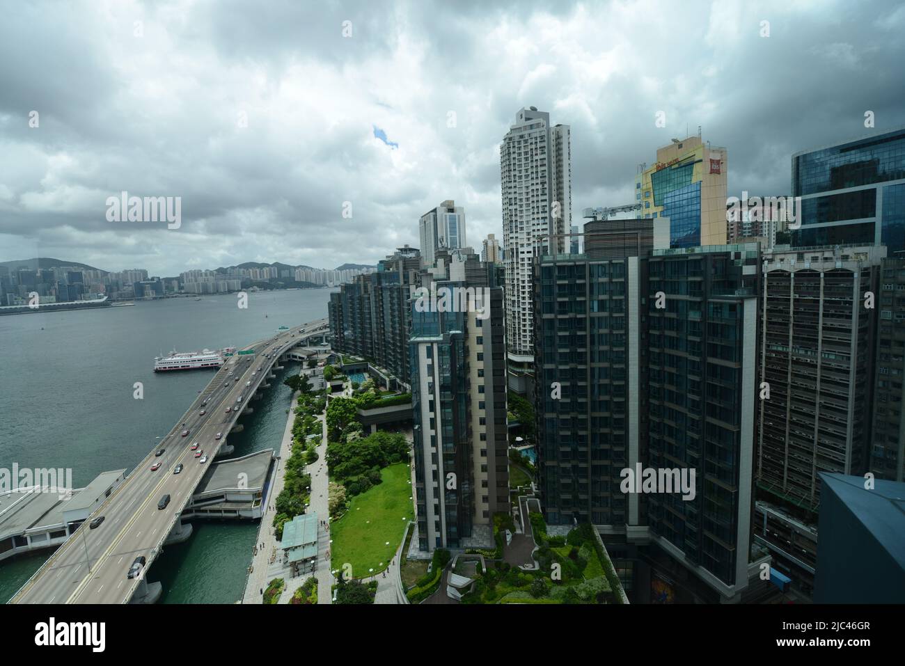 Looking down at the North Point promenade and the modern buildings ...