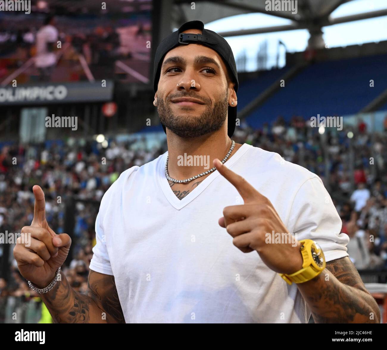 Rome, Italy. 9th June, 2022. Olympic champion Marcell Jacobs of Italy ...