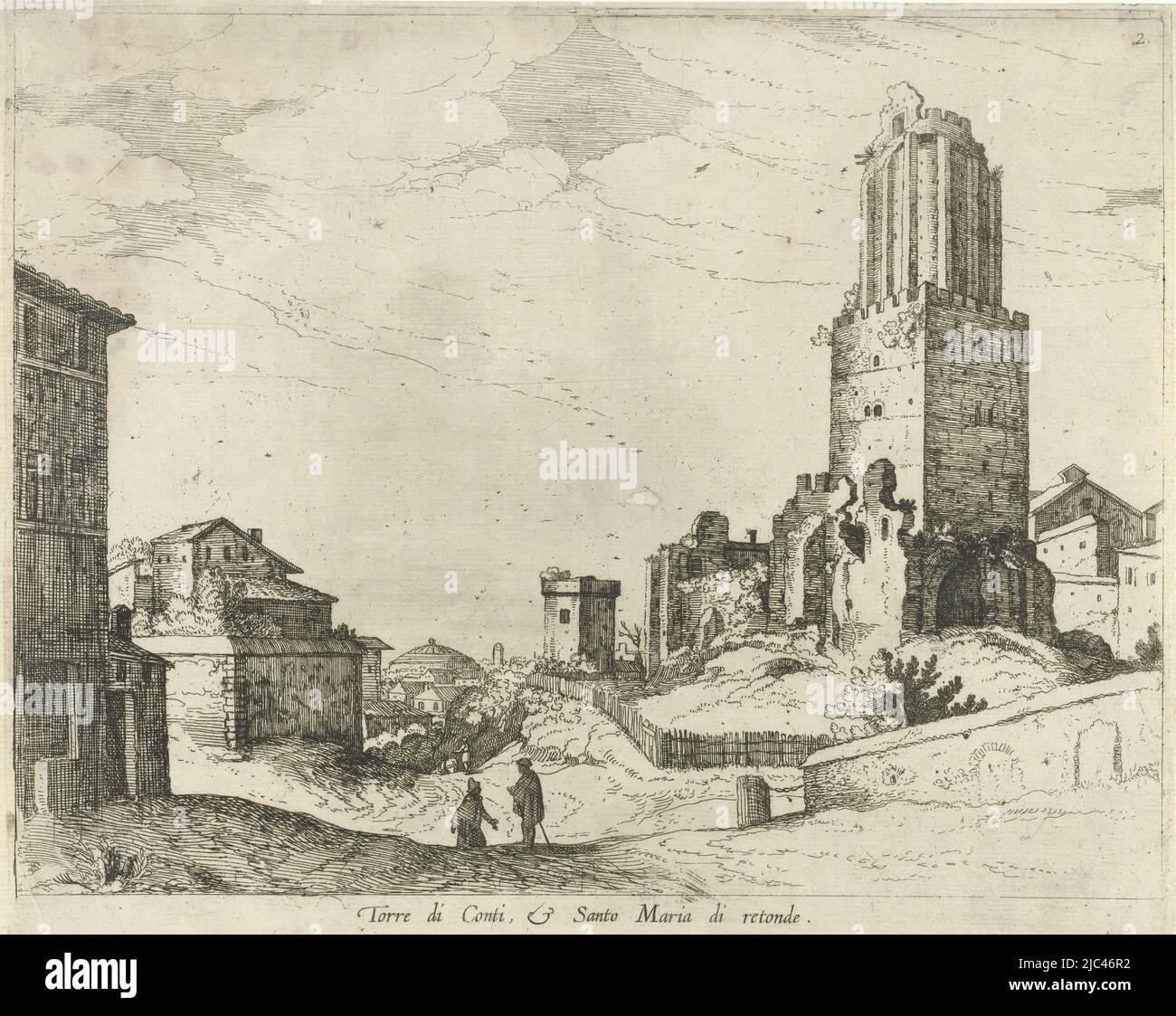 On the right the Torre delle Milizie, a tower in Rome. The dome of the ...