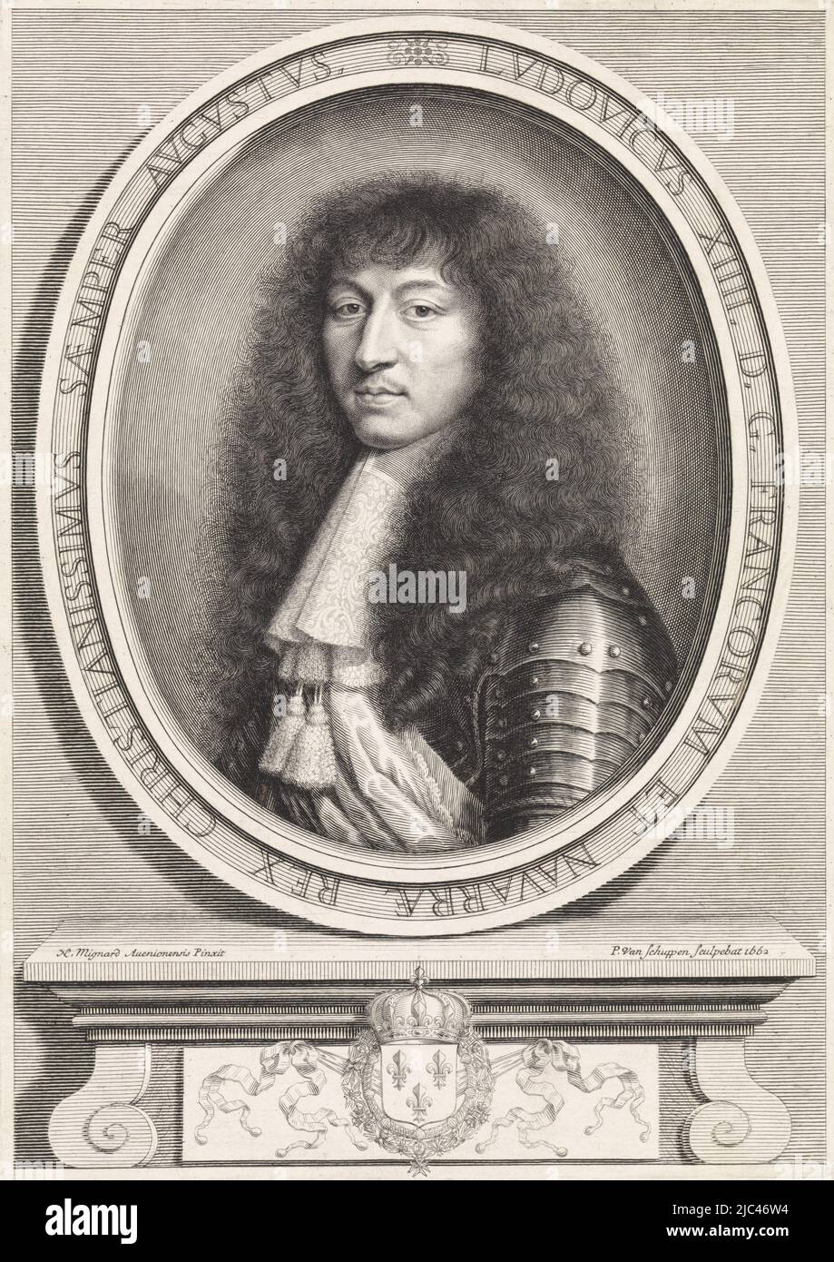 Portrait of Louis XIV, King of France, with lace collar fitted with two ...