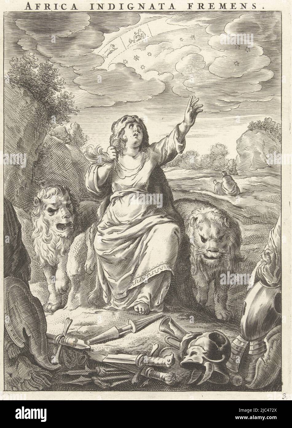 Female personification of continent Africa as woman with lion skin ...