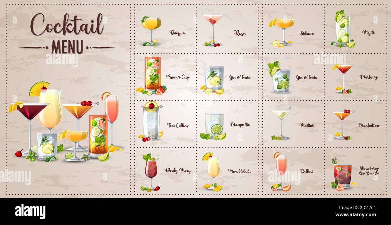 A printed menu of cocktails illustration Stock Vector Image & Art - Alamy