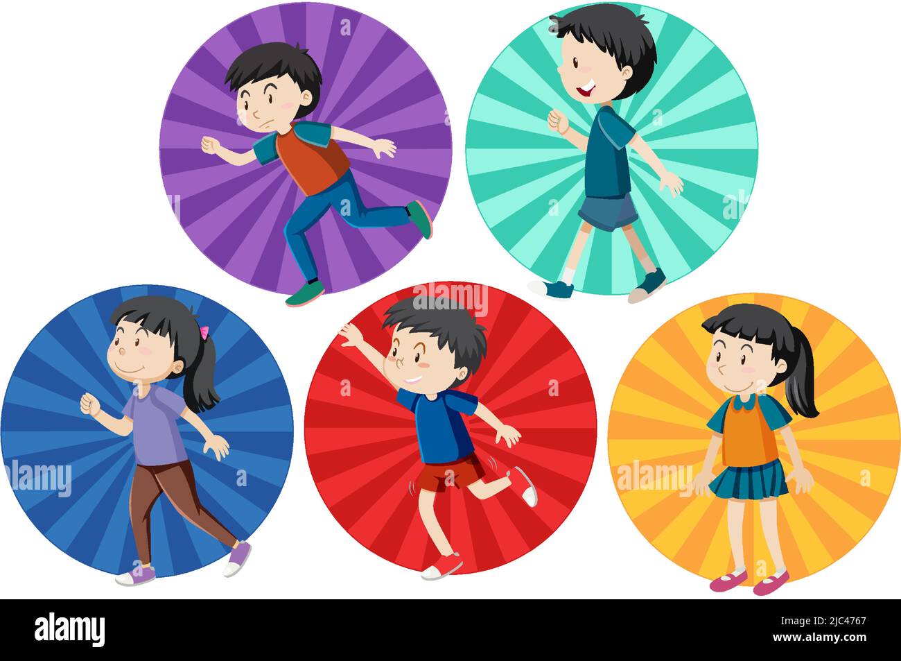 Different active kids simple cartoon character illustration Stock ...