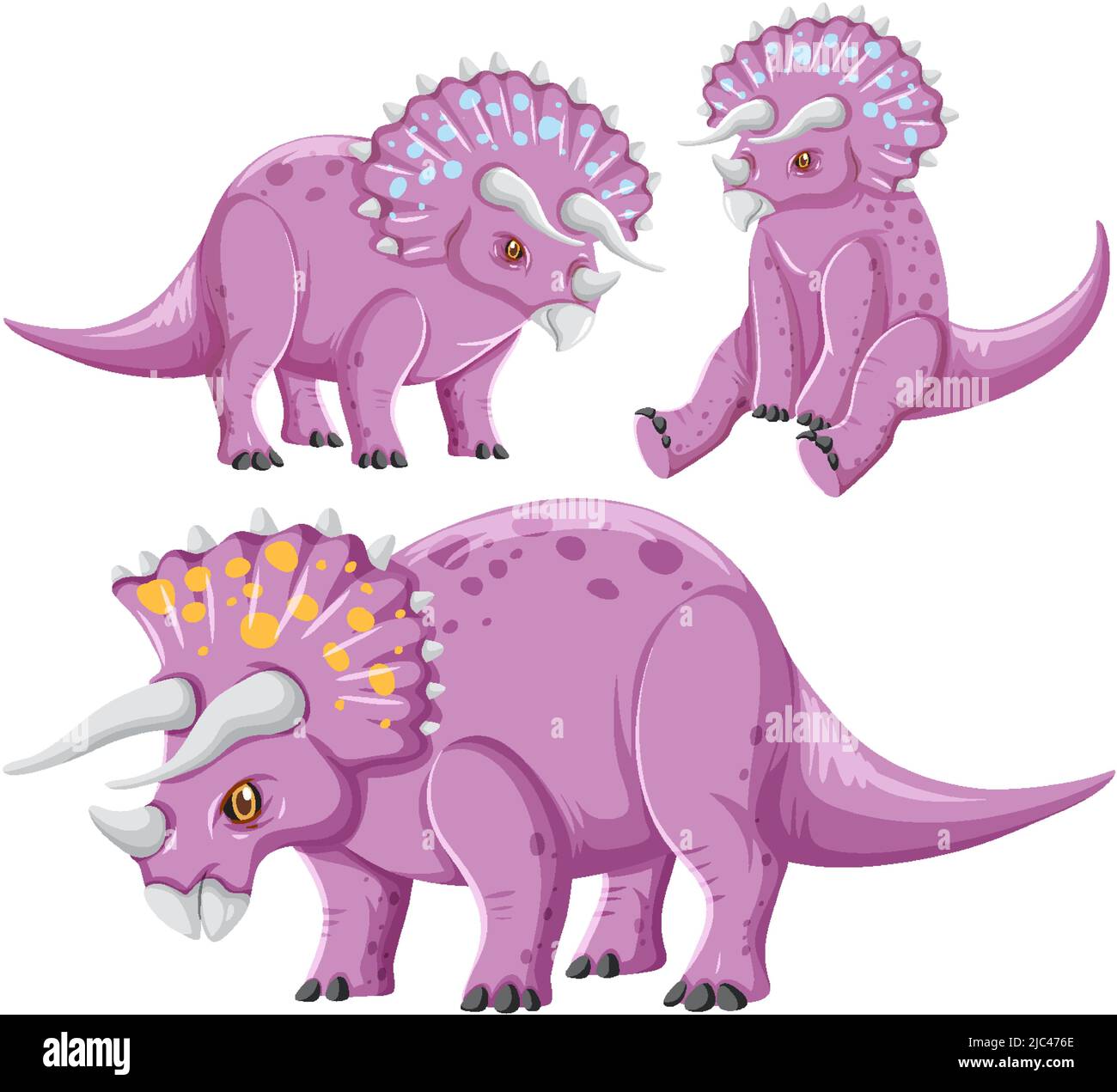 Different purple triceratops dinosaur collection illustration Stock ...