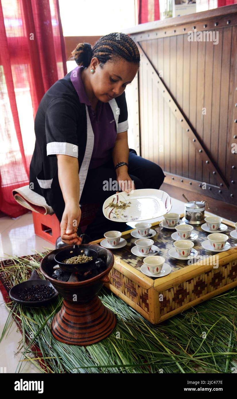 Roasting coffee beans in a traditional Ethiopian coffee ceremony Stock ...