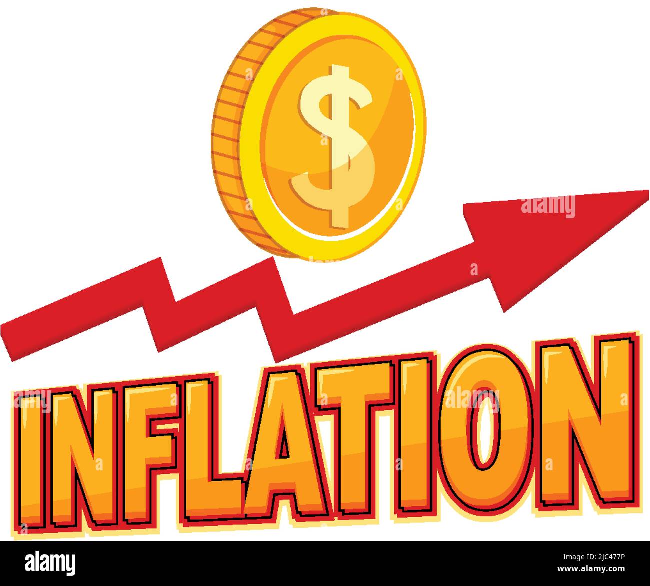 Inflation isolated word text with red arrow and coin illustration Stock ...