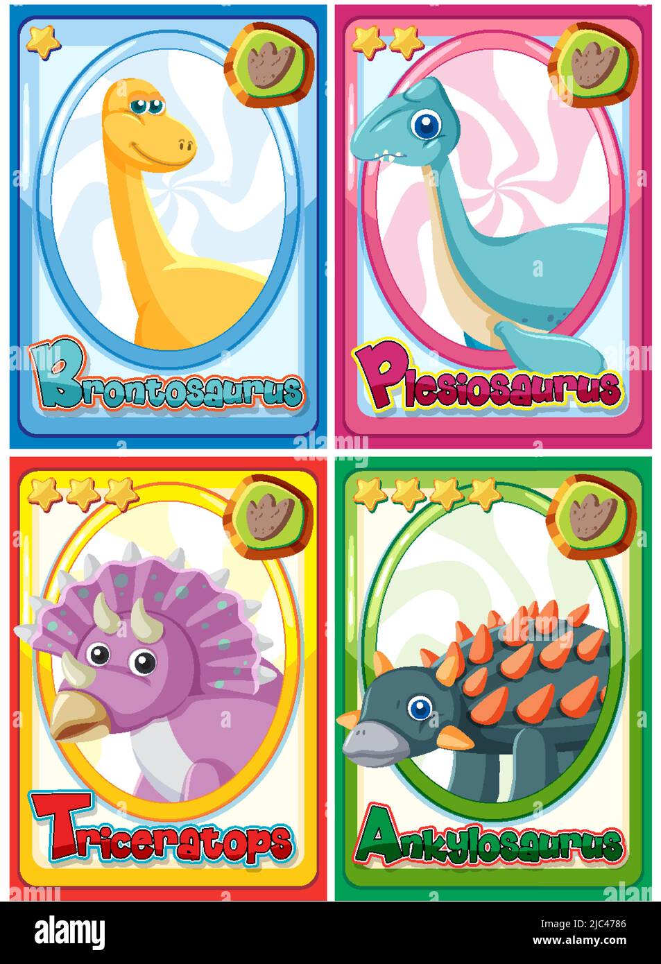Set of dinosaur cartoon character cards illustration Stock Vector Image ...