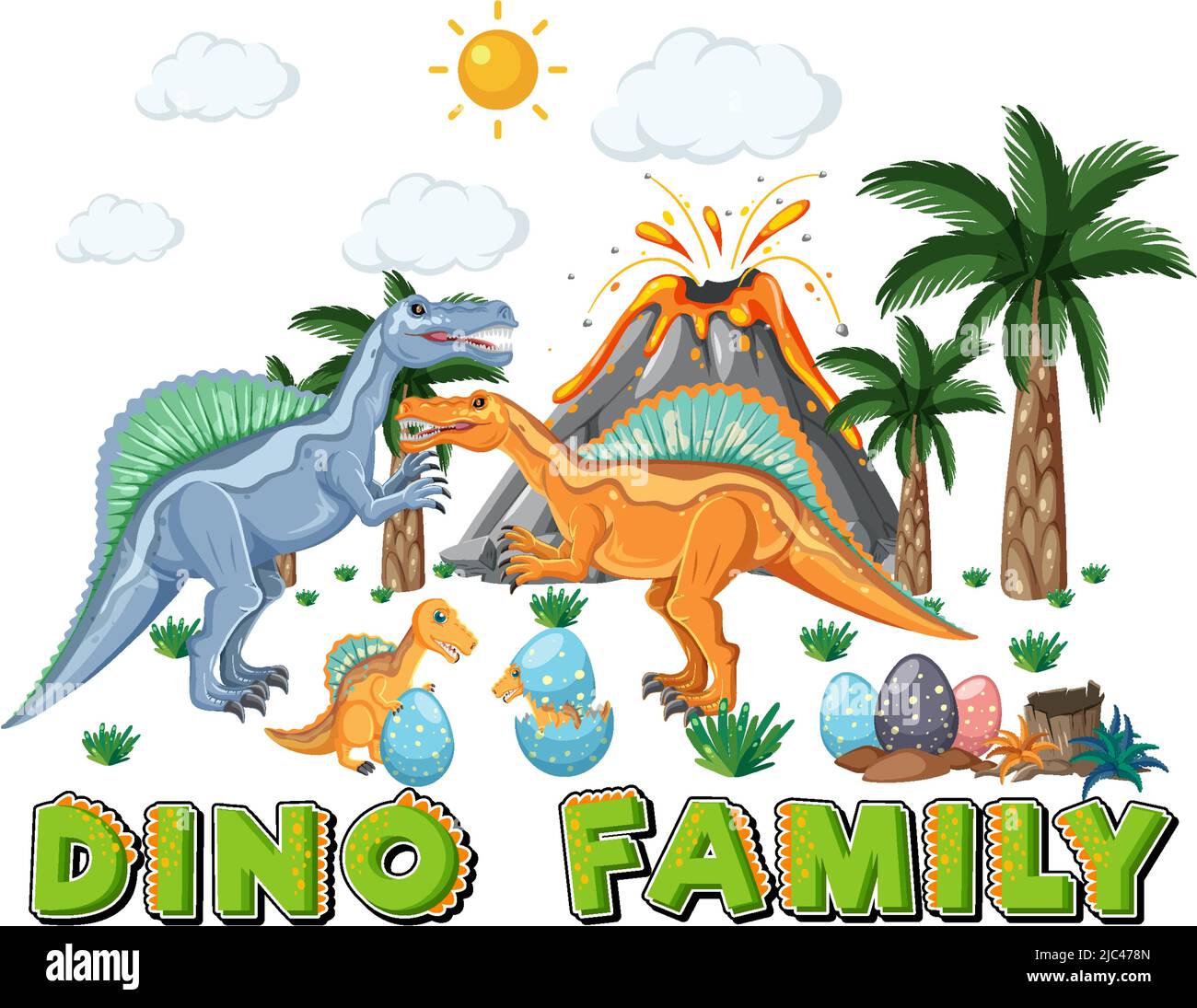 Dinosaur family word logo with dinosaurs illustration Stock Vector ...