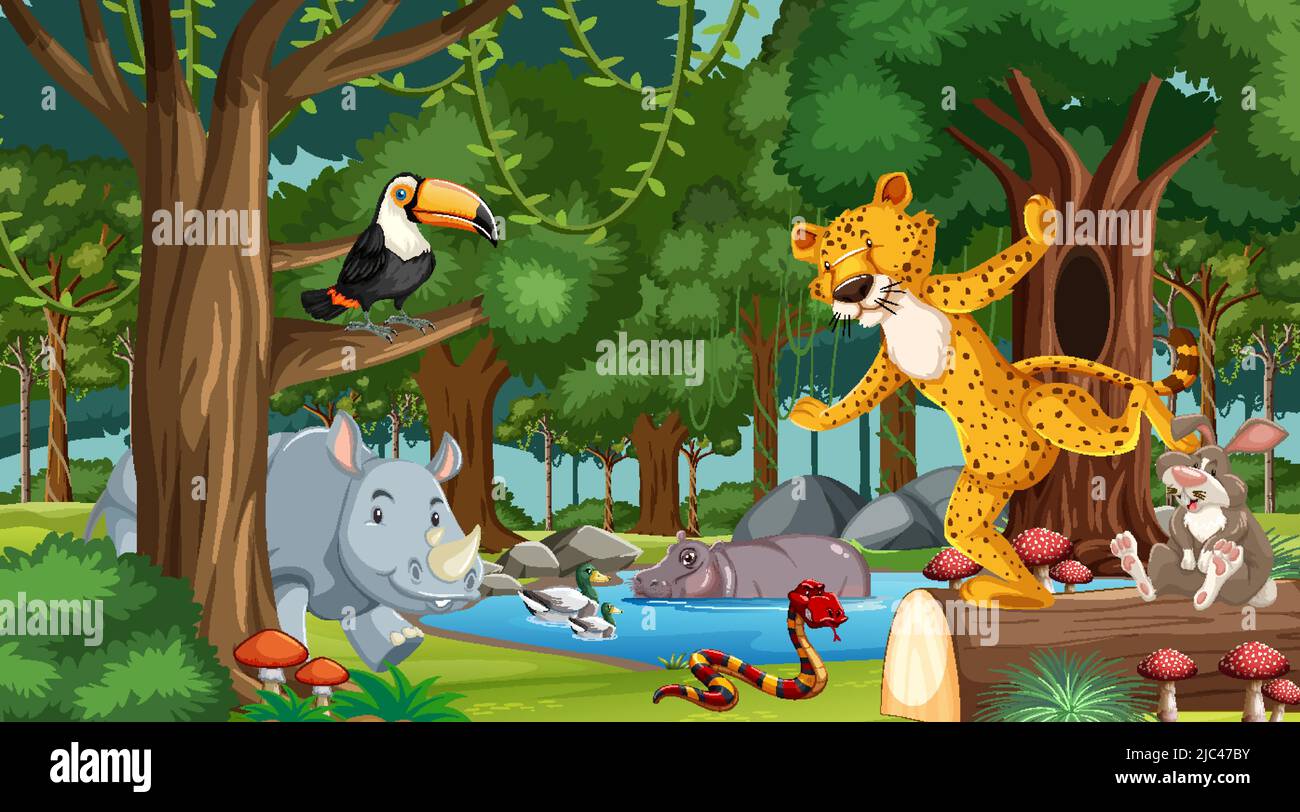 Cartoon wild animals in the forest illustration Stock Vector Image ...