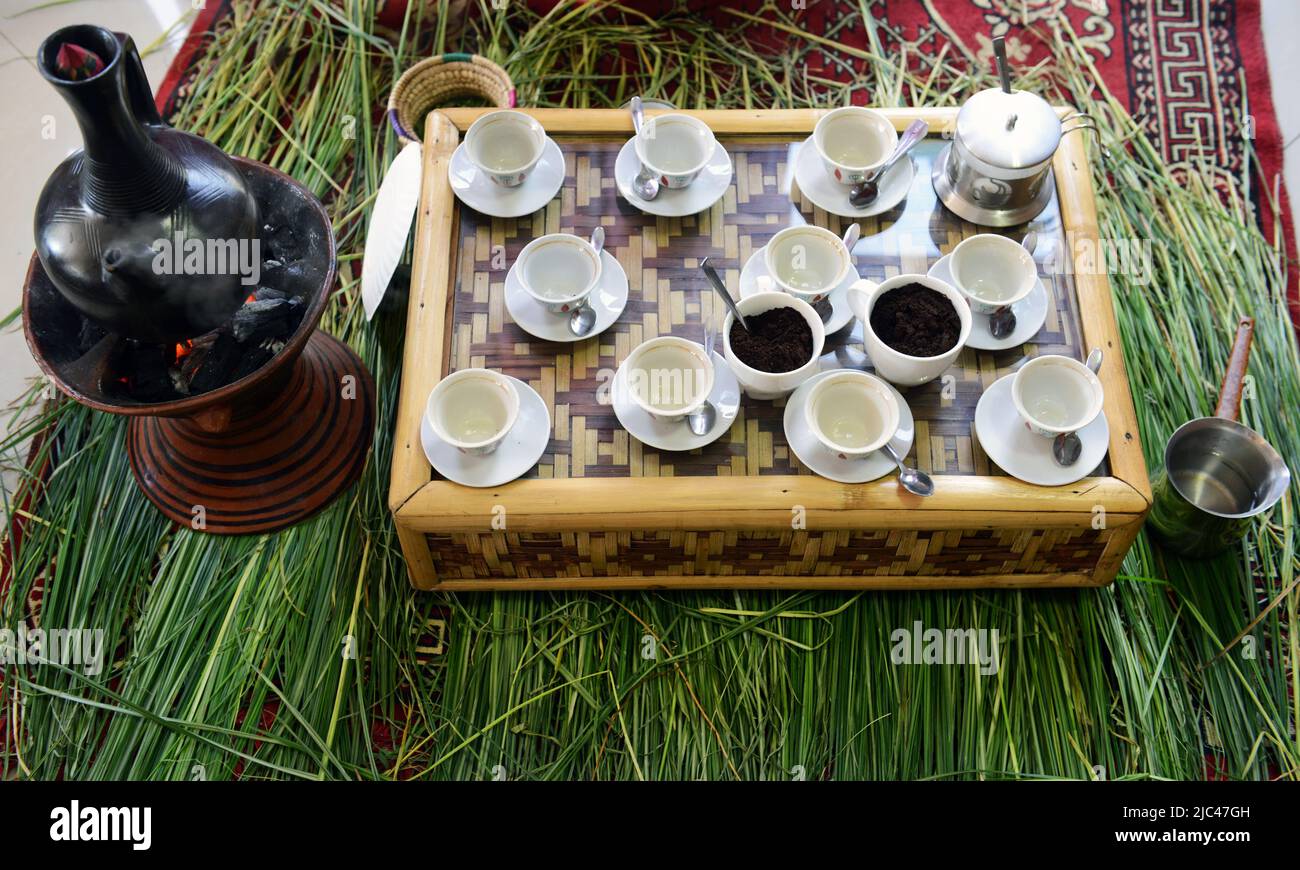 Pouring freshly brewed Ethiopian coffee. Addis Ababa, Ethiopia Stock ...