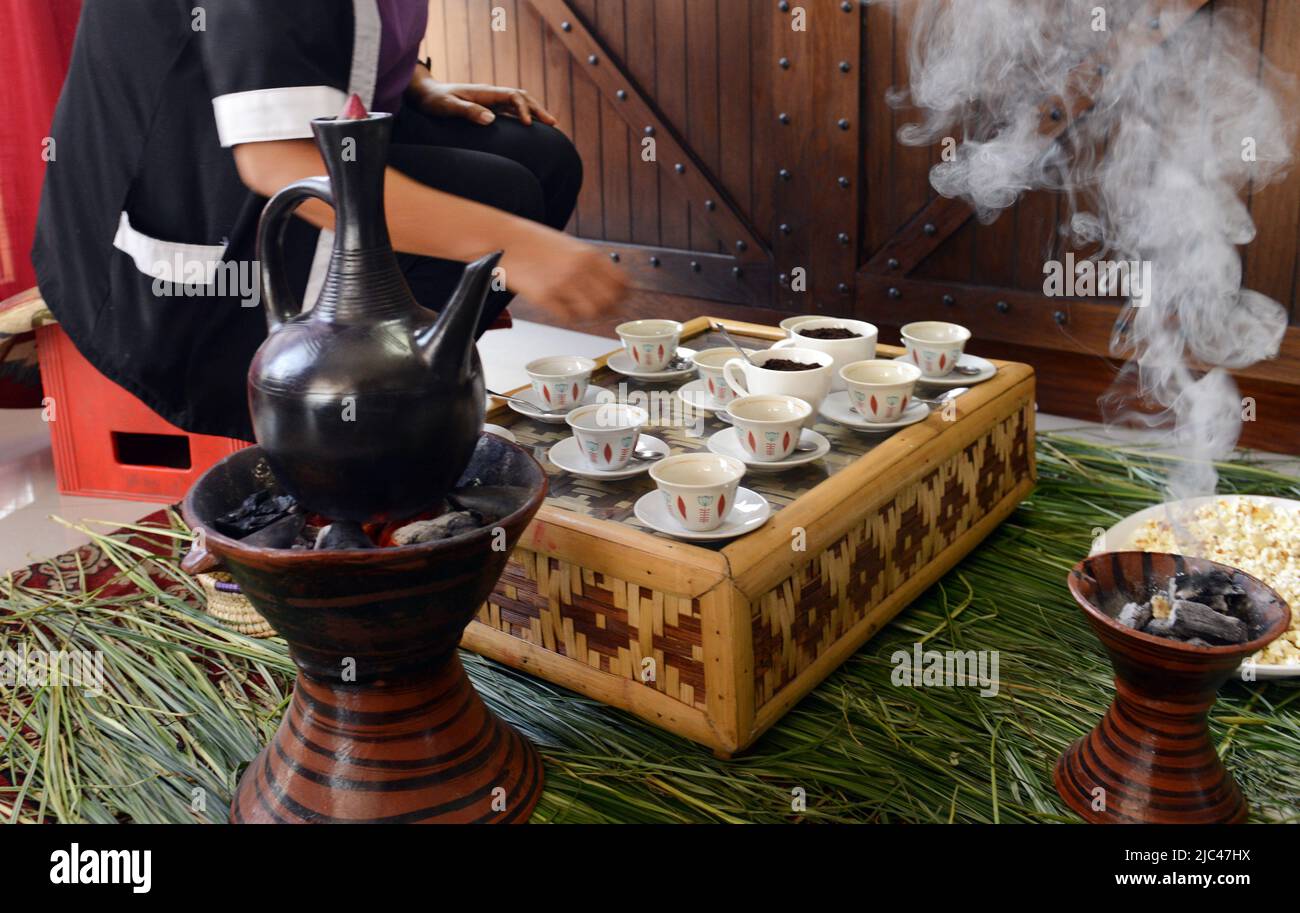 Pouring freshly brewed Ethiopian coffee. Addis Ababa, Ethiopia Stock ...