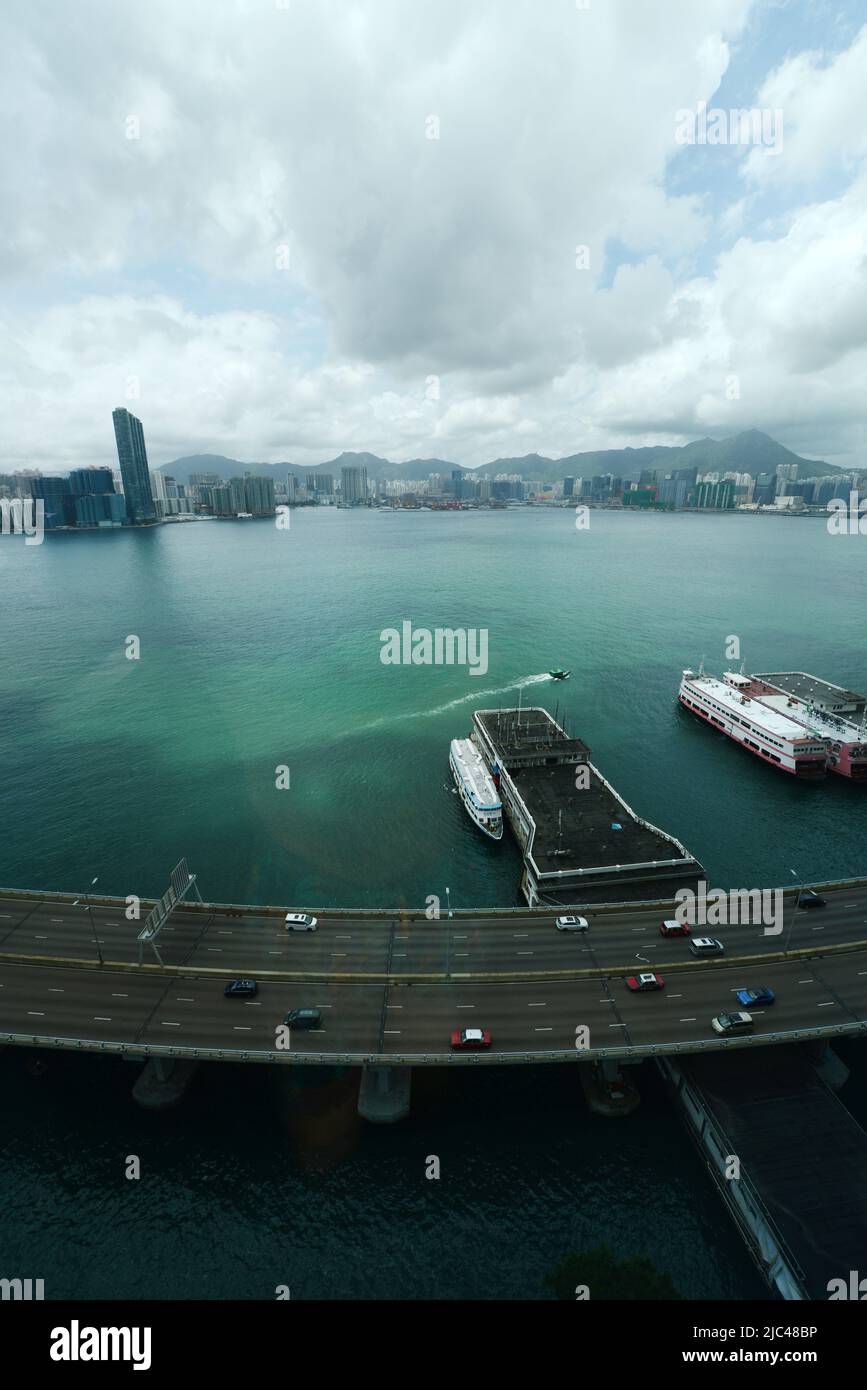 The island eastern corridor highway and the Victoria Harbour in Hong ...