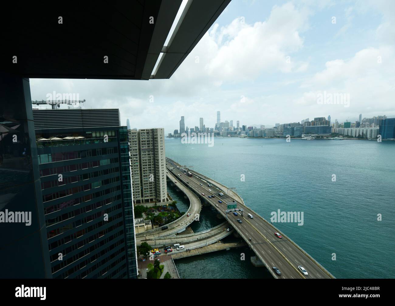 The island eastern corridor highway and the Victoria Harbour in Hong ...