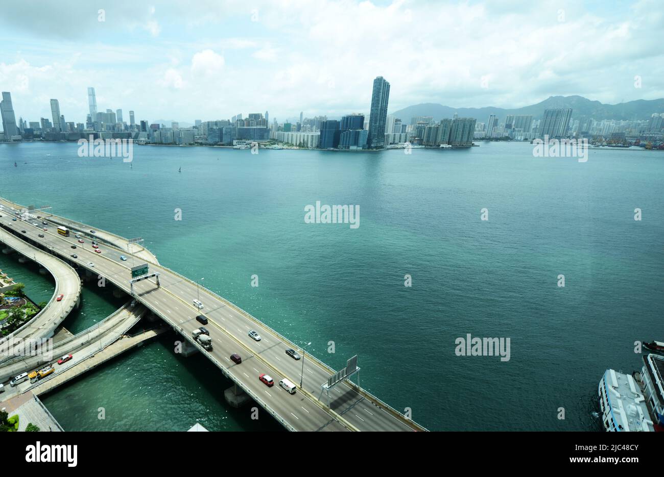 The island eastern corridor highway and the Victoria Harbour in Hong ...