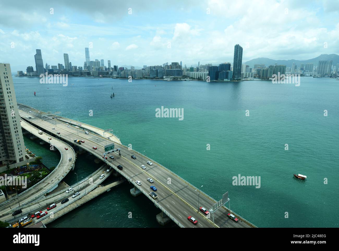 The island eastern corridor highway and the Victoria Harbour in Hong ...