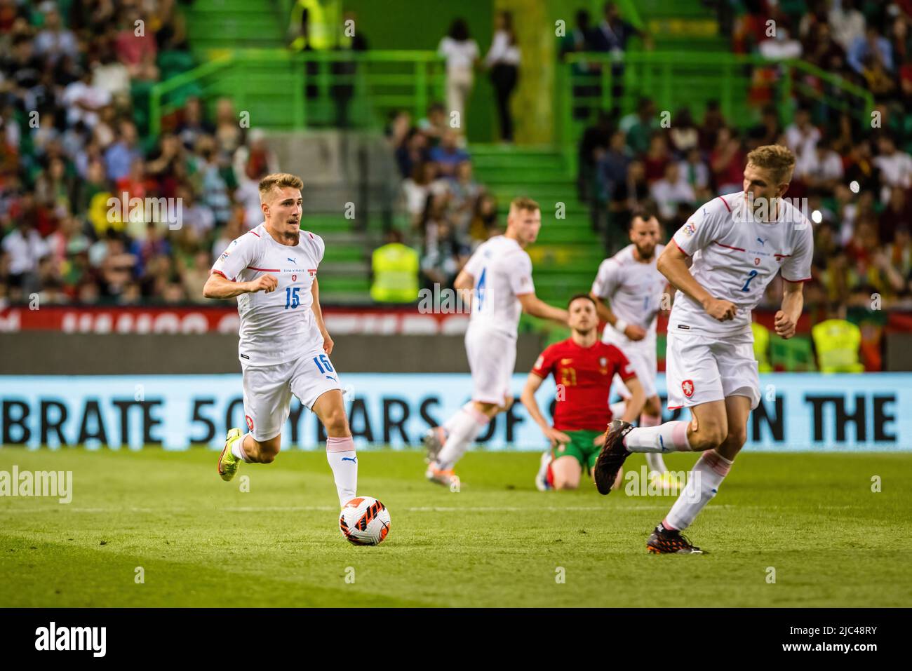 Michal Sadilek (L) of Czech Republic seen in action during the UEFA ...