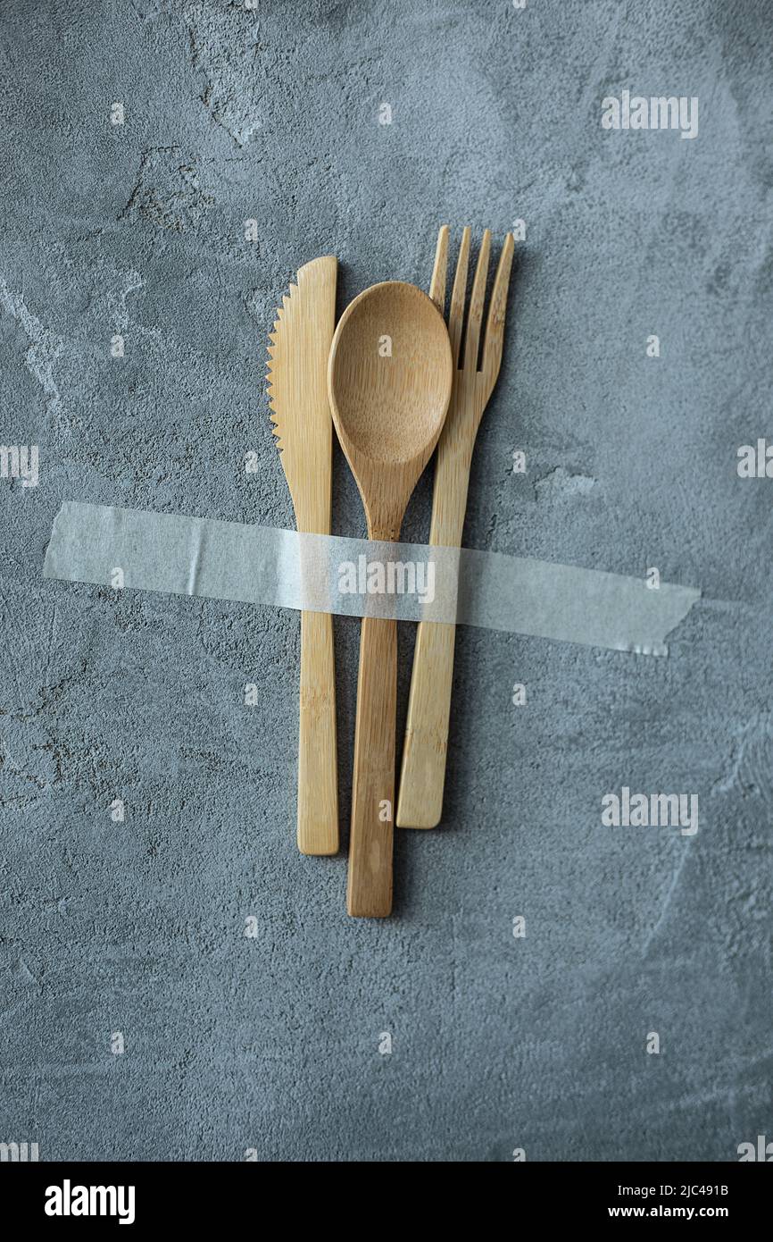 Photo of eco concept of organic home decor, knife, spoon and fork ...