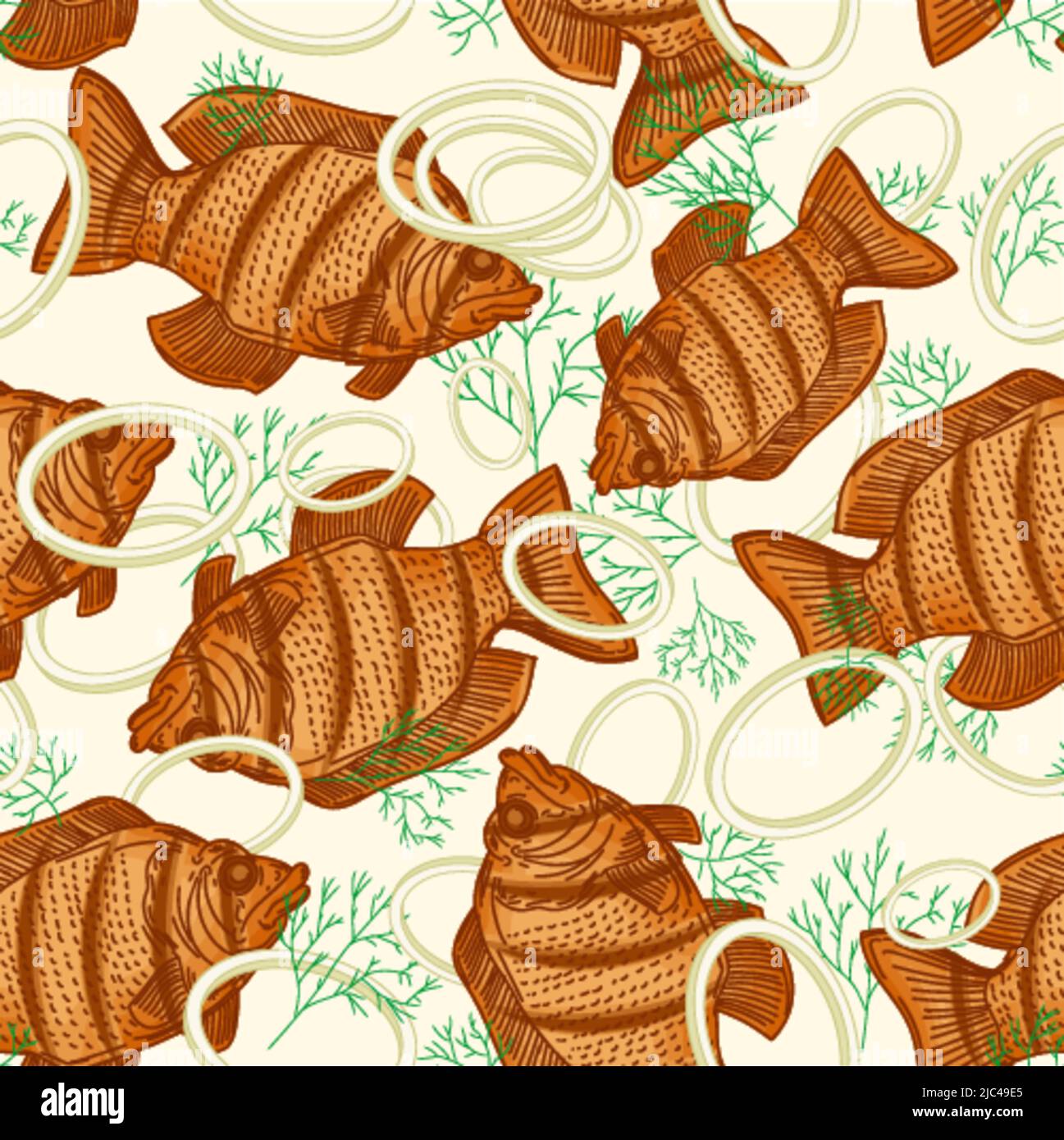 Fried fish pattern seamless. fried perch background Stock Vector Image ...
