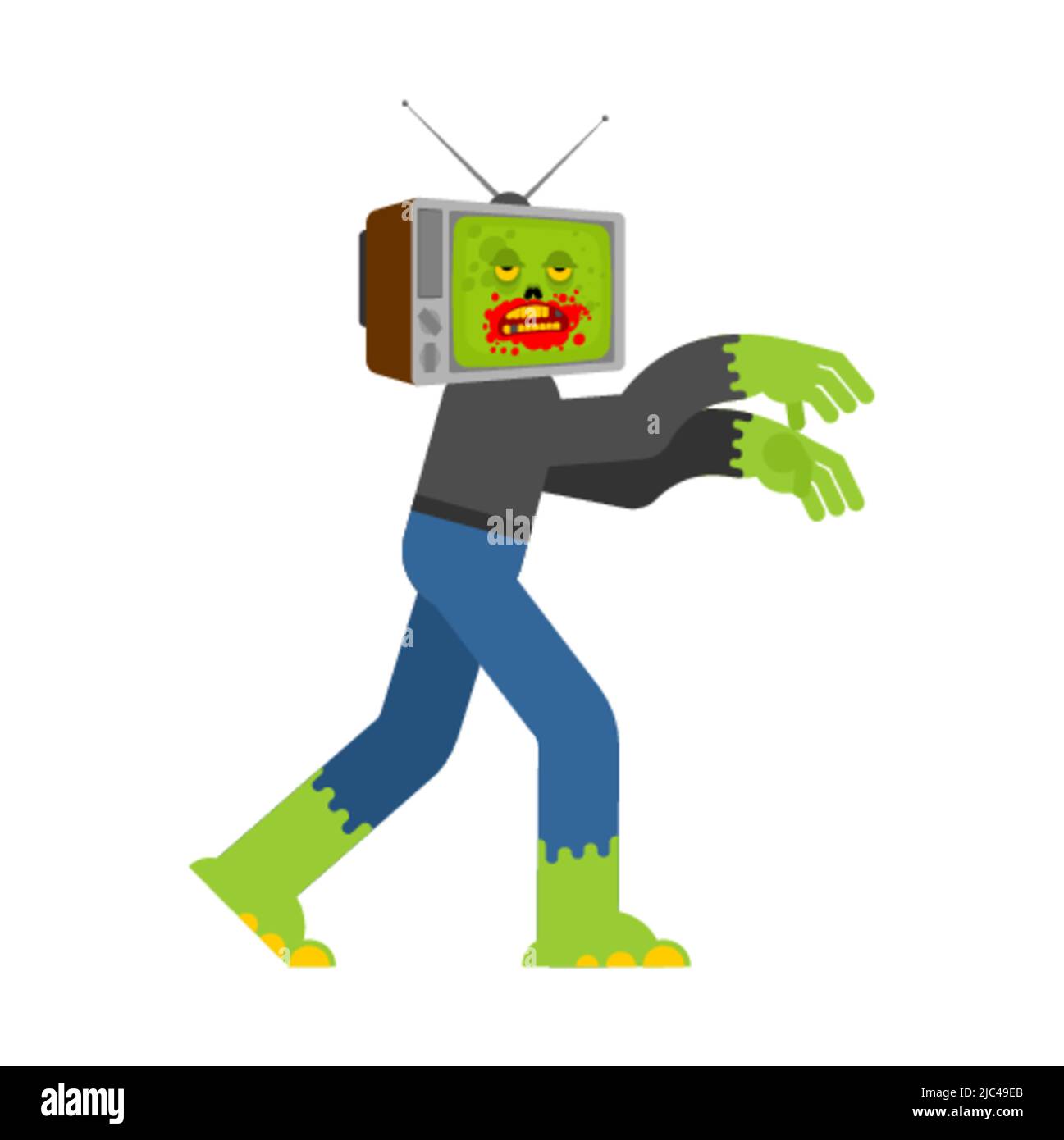 Zombie TV. Zombi televisor. brainwashing concept. Vector illustration ...