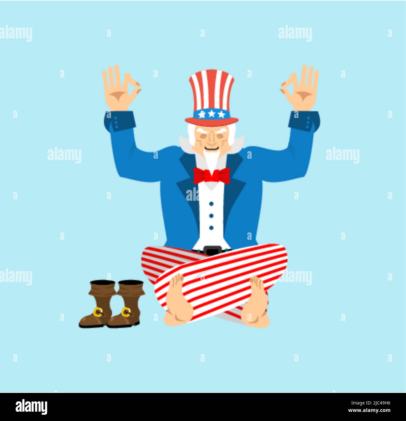 Uncle Sam yoga. Man yogi isolated. Uncle Sam Relaxation and meditation ...