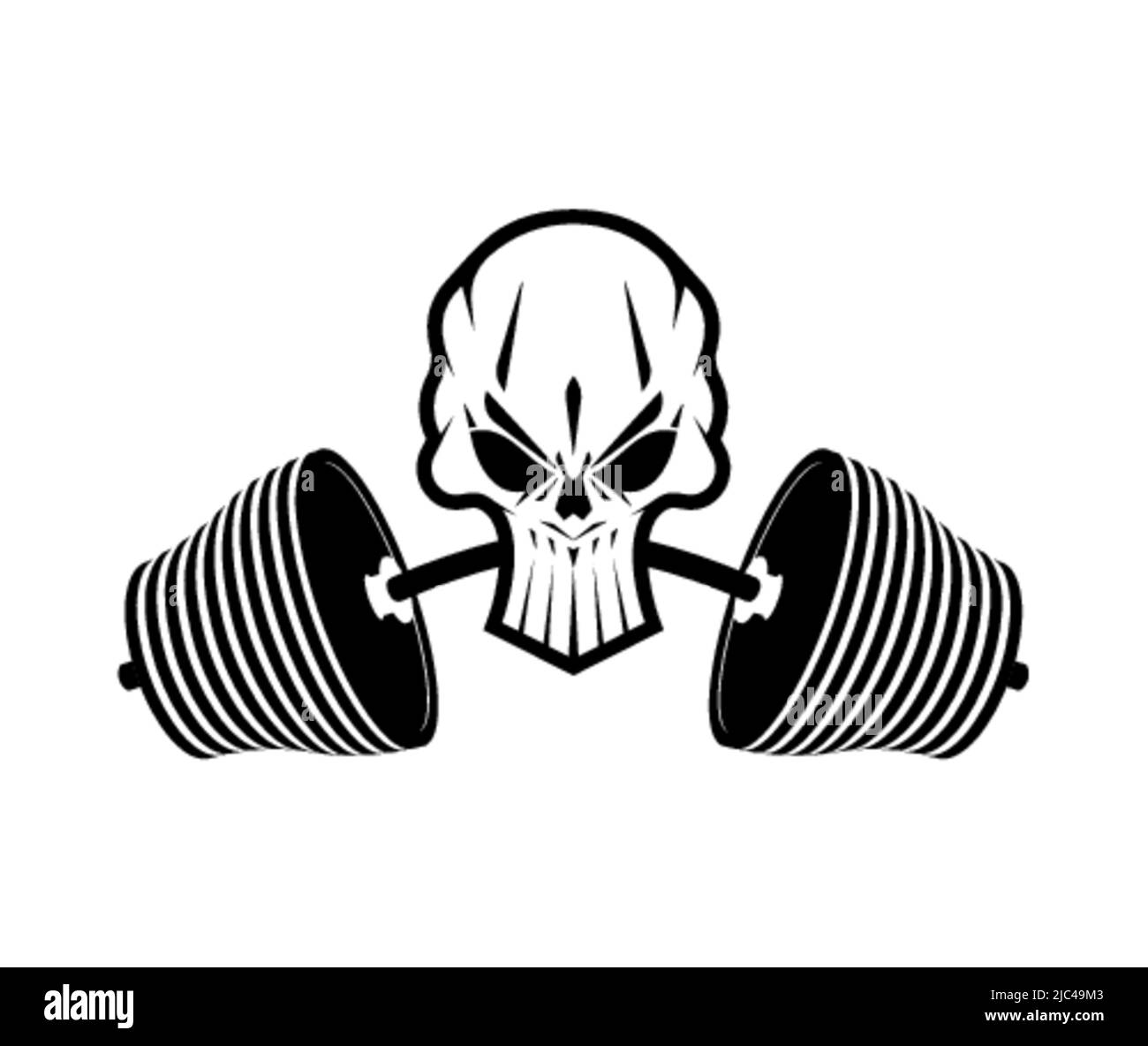 Skull barbell. Gym hardcore training sign. Vector illustration Stock ...