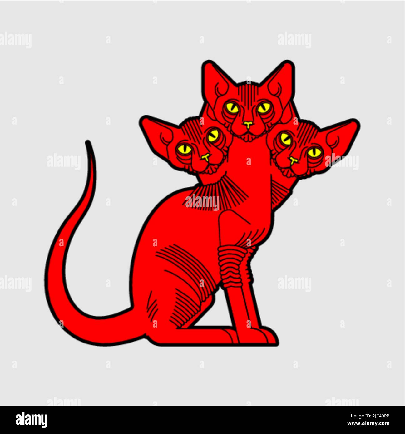 Cerberus cat. Three-headed cat from hell. hellish pet Stock Vector Image & Art - Alamy