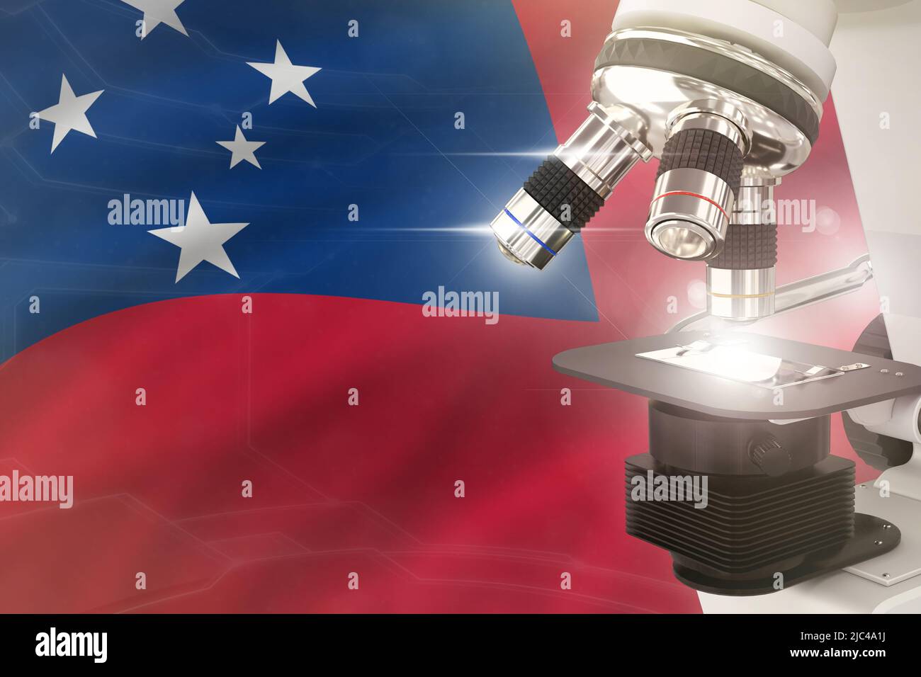 Microscope on Samoa flag background - science development concept ...