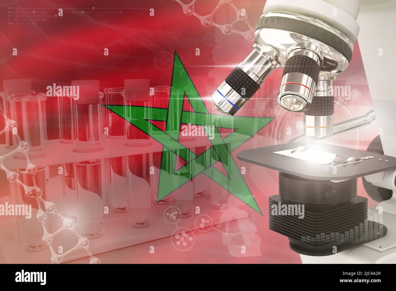 Microscope on Morocco flag - science development digital background ...