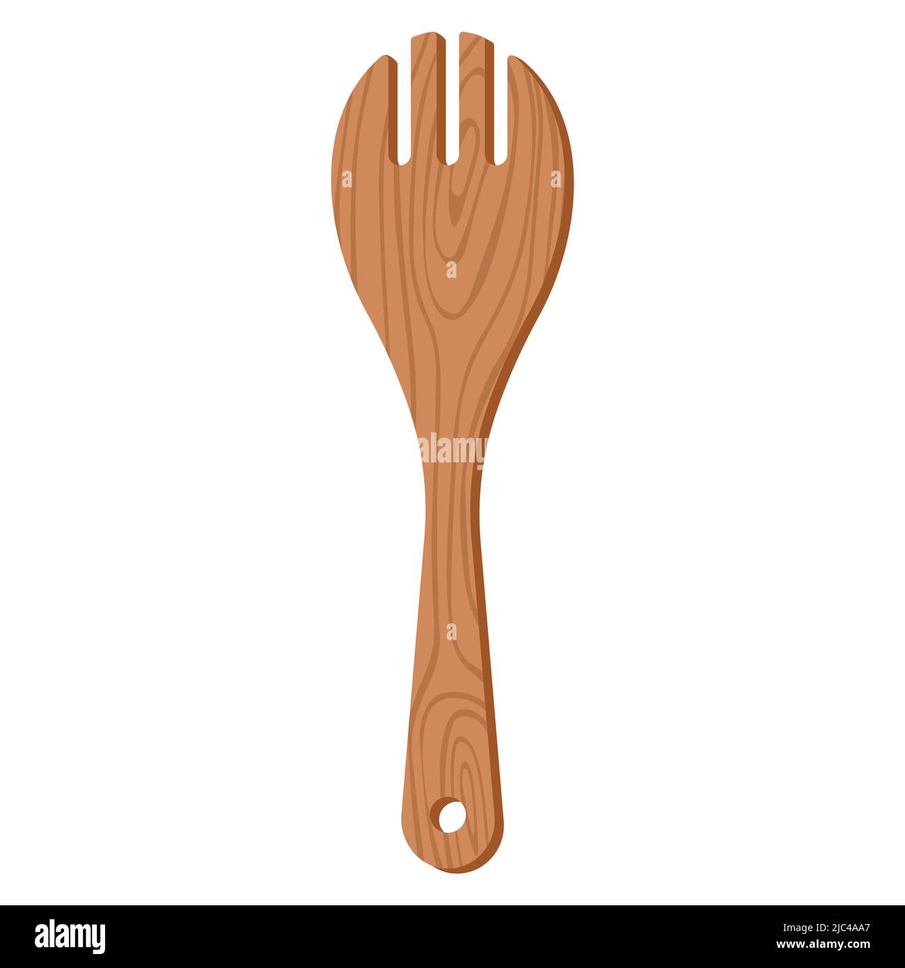 Cartoon nature wooden kitchenware utensil salad fork spatula with wood ...