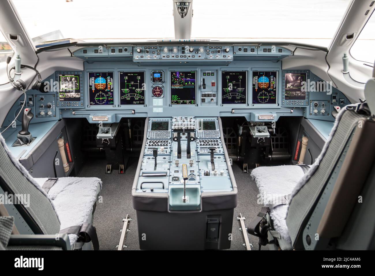 Inside the cockpit of a passenger airplane Stock Photo - Alamy
