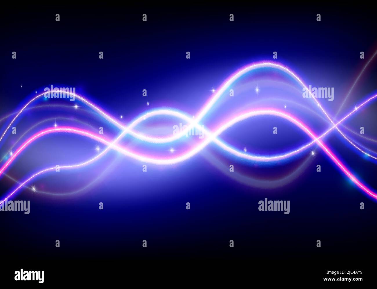 Neon light trails wave with blue and purple rays. 80s styled neon lines ...