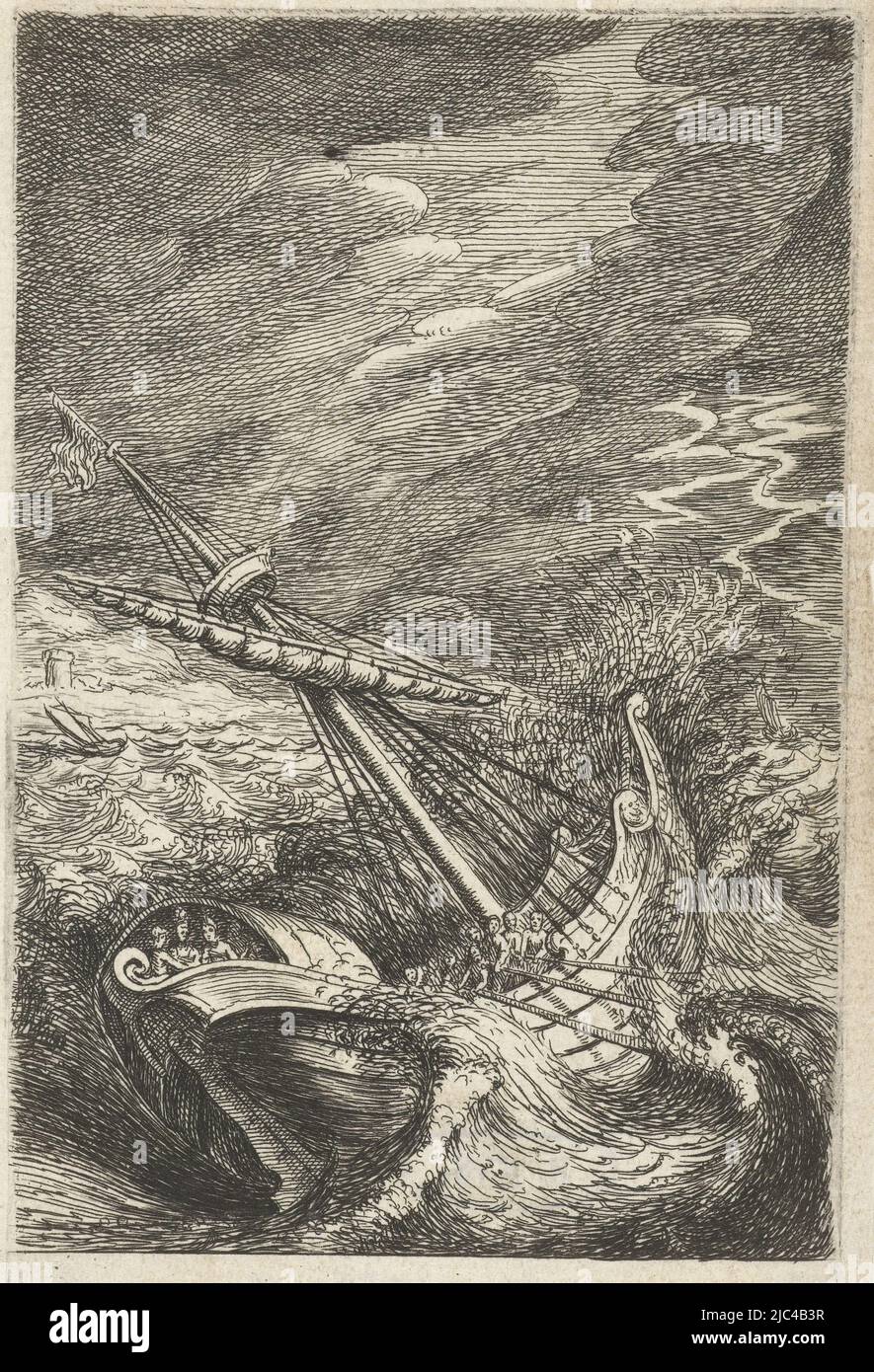 Ship at sea in a thunderstorm, print maker: Willem Basse, publisher ...