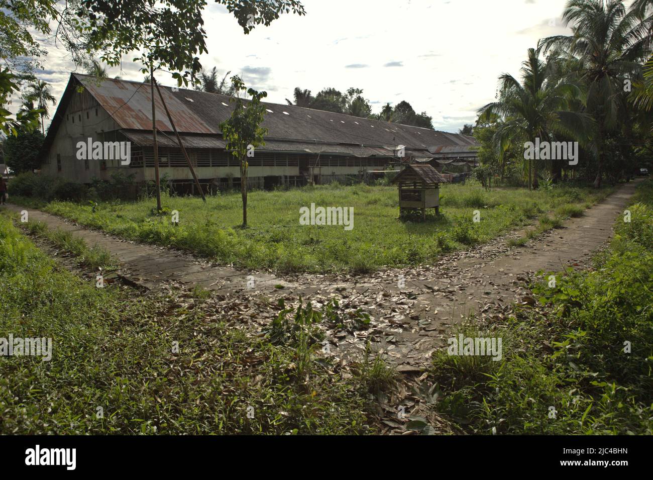 The longhouse of Melapi Patamuan, which is built and inhabited by Dayak ...