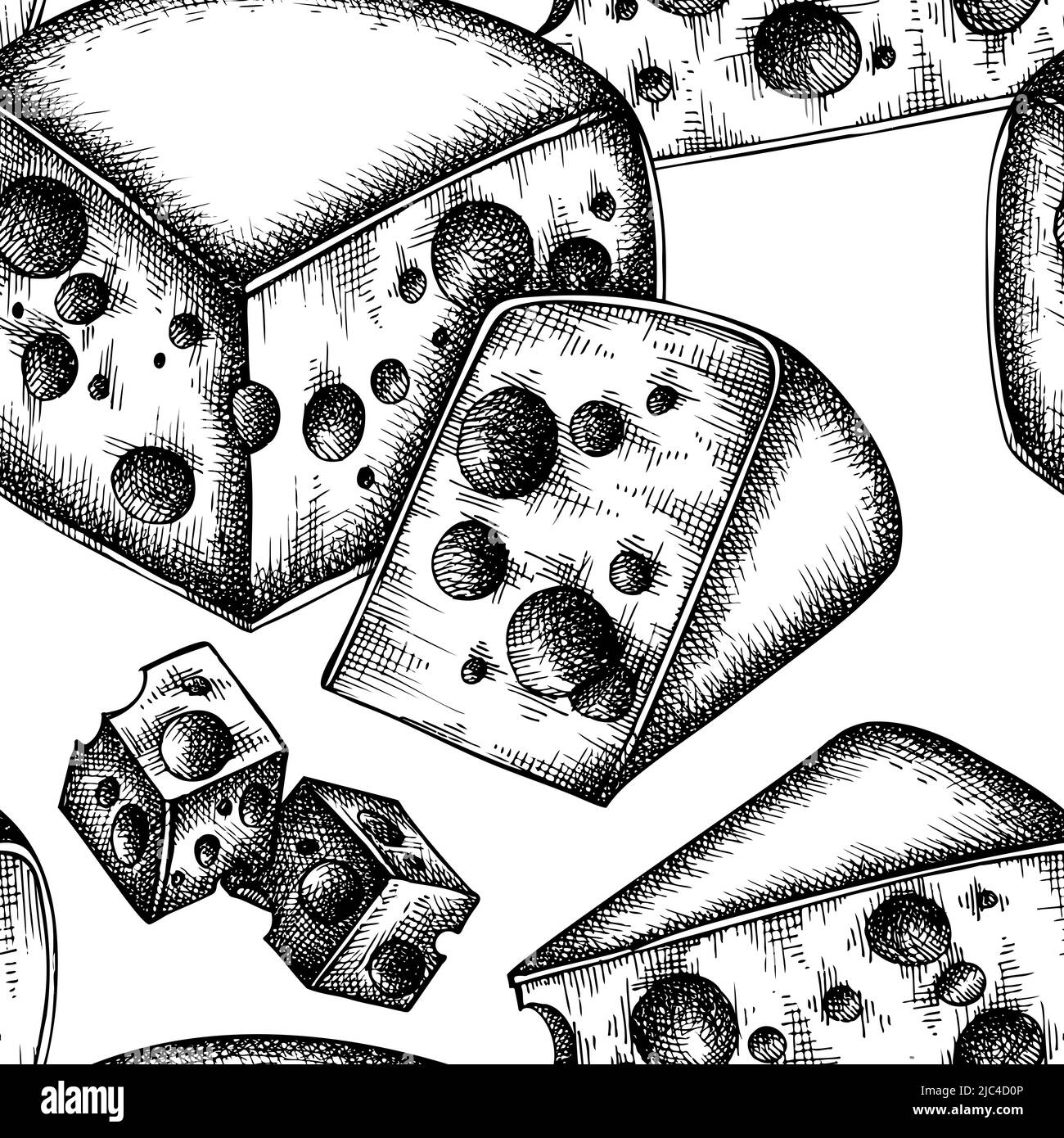 Cheese seamless pattern background design. Engraved style. Hand drawn ...