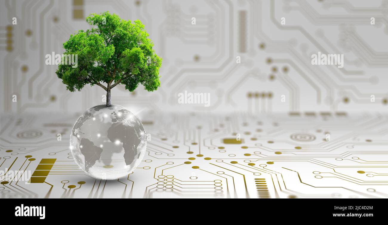 Tree growing on crystal globe. Digital Convergence and and Technology ...