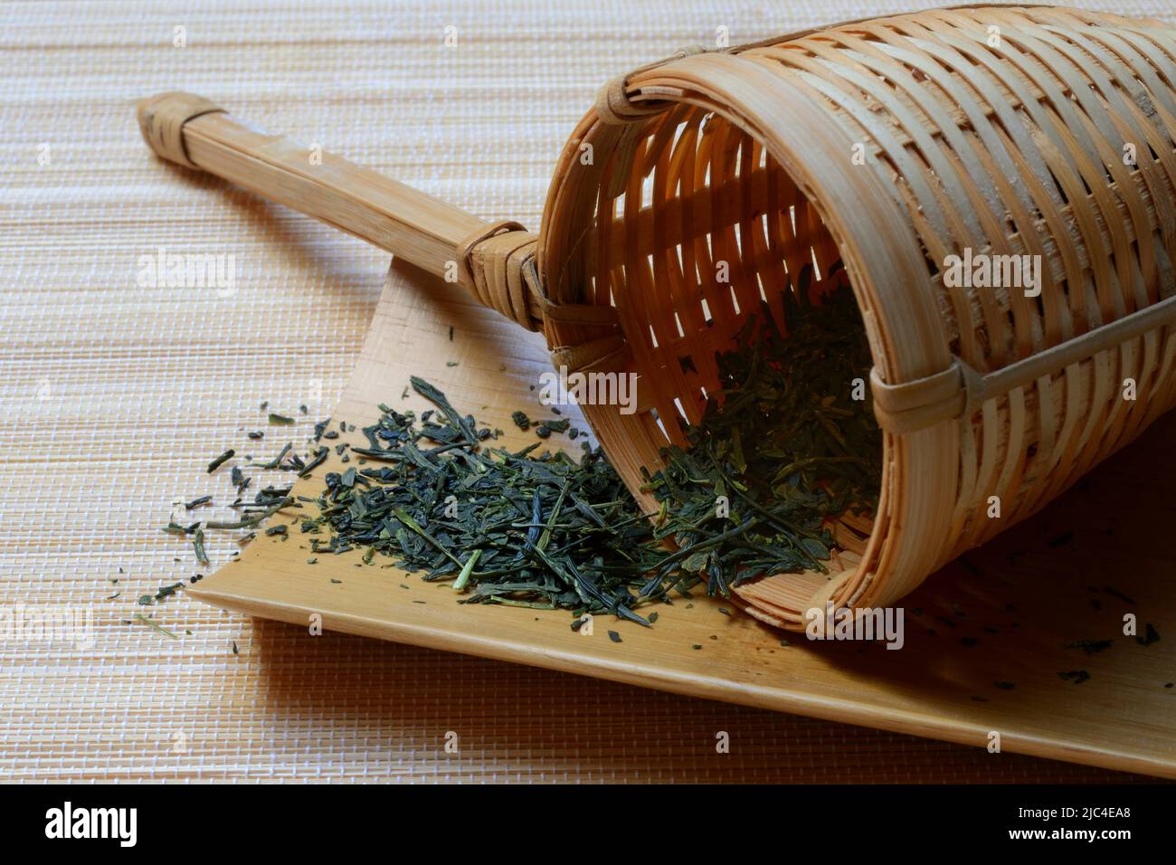 tea in bamboo strainer, green tea (Sencha), green tea, Japan Stock ...