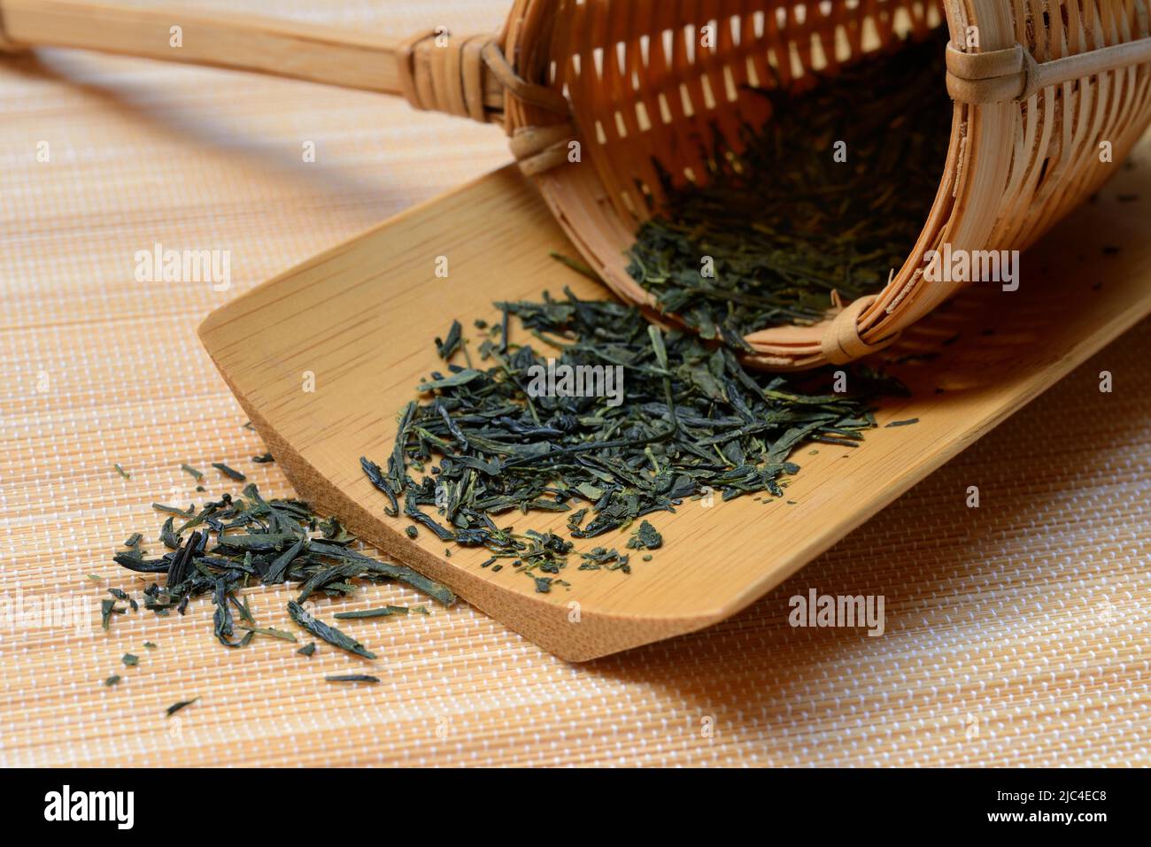 tea in bamboo strainer, green tea (Sencha), green tea, Japan Stock ...