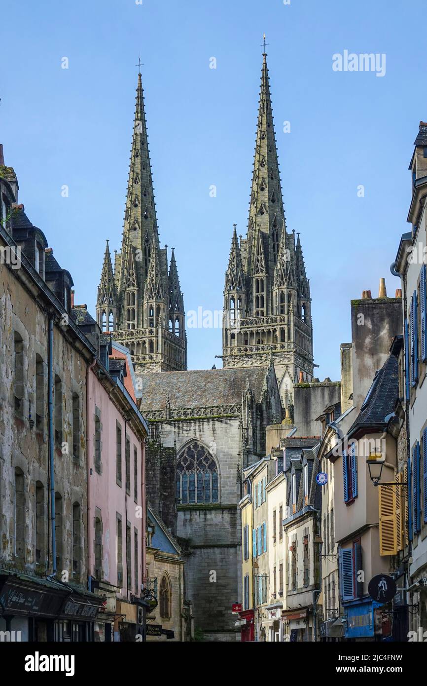 Saint-Corentin Gothic Cathedral, seen from the east from the Rue du ...