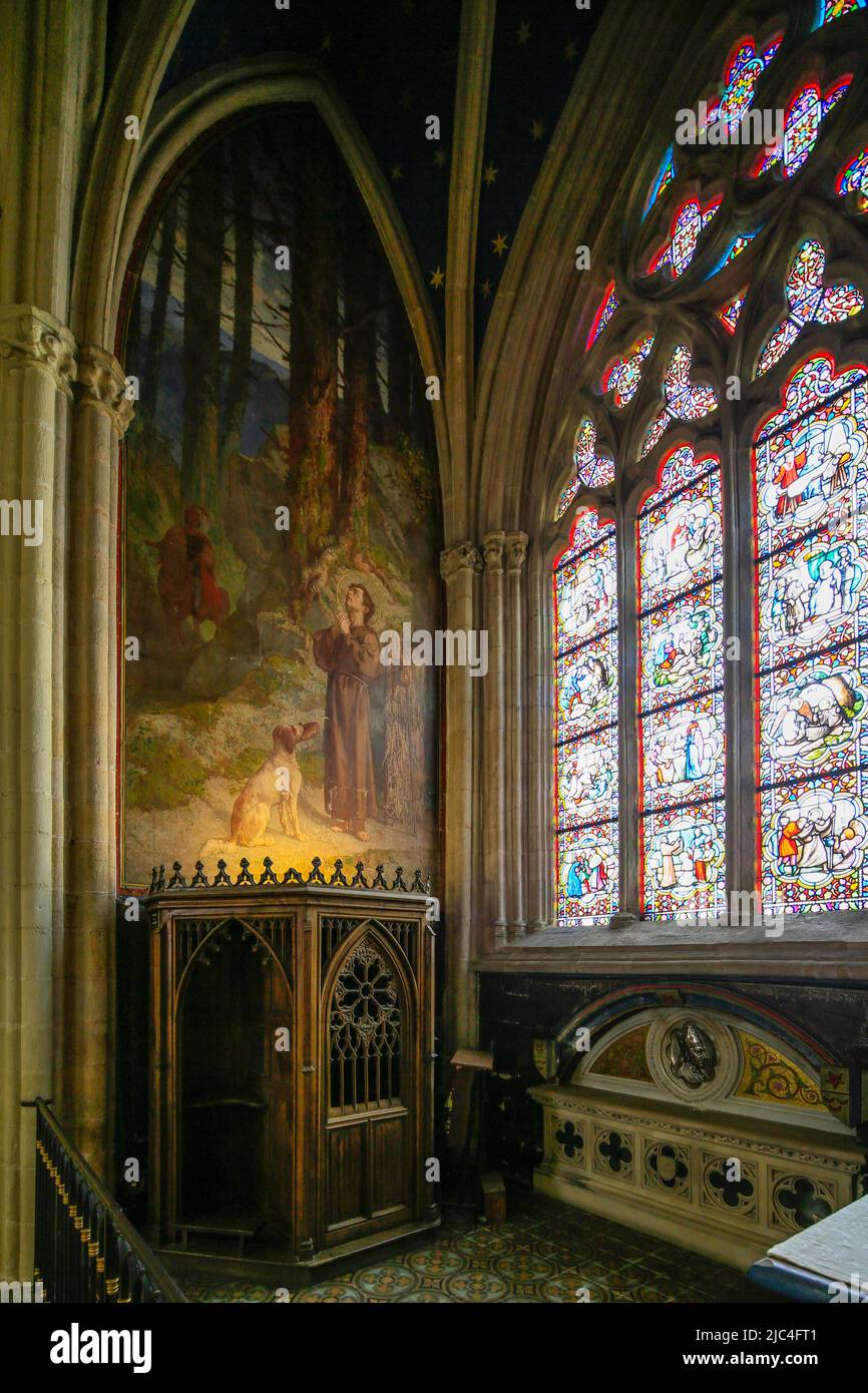 Confessional in the north aisle, Saint-Corentin Gothic Cathedral, old ...