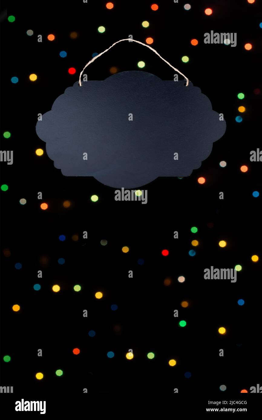 Black Empty Sign Board with string for hanging on wall Stock Photo - Alamy