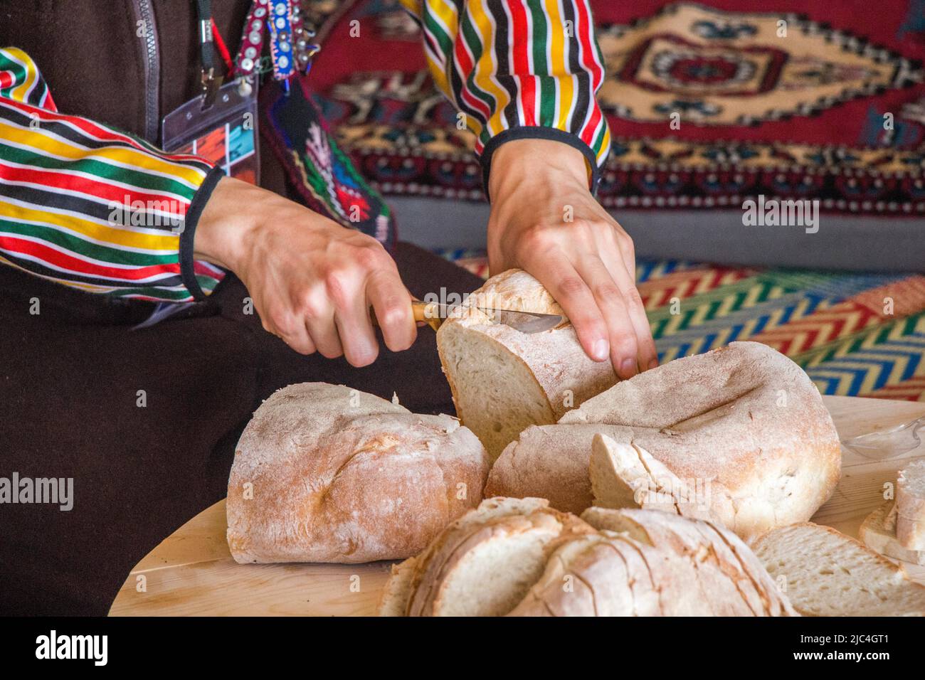 Traditional Turkish style made bread loaf cut into slices Stock Photo ...