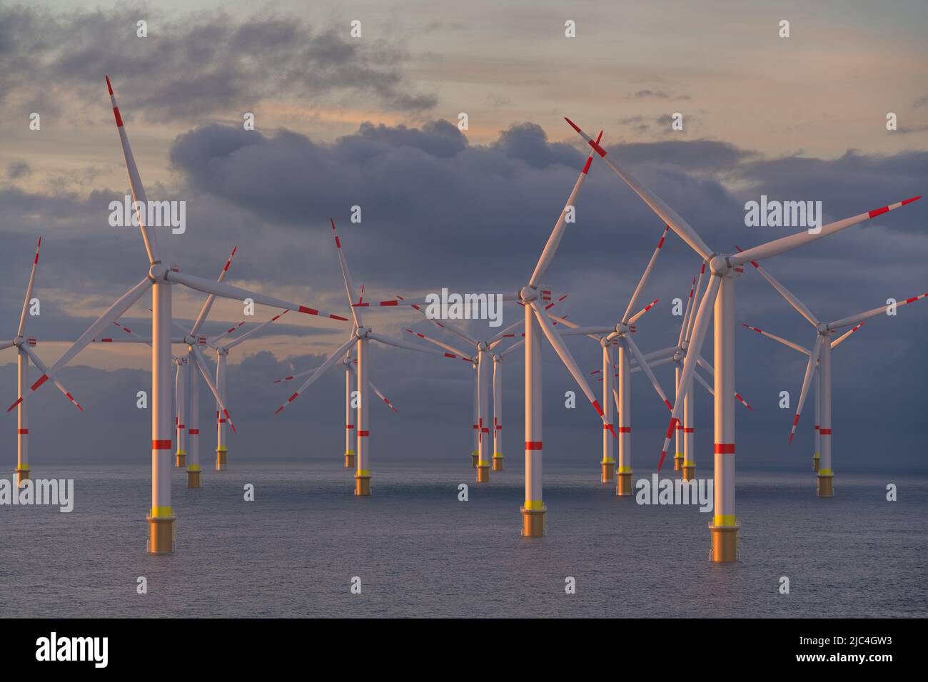 Offshore wind farm during sunrise Stock Photo - Alamy