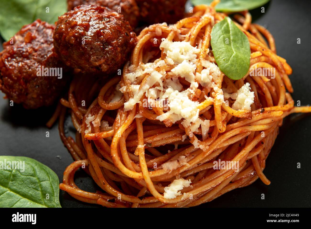 Cooked pasta according to a classic Italian recipe with red tomato ...