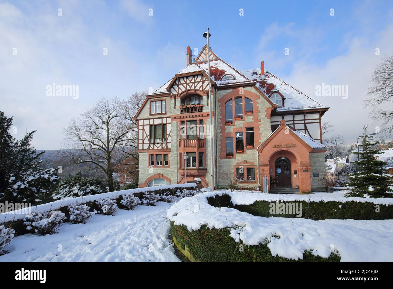 City Hall Villa Bonn built in 1860 in the snow in Kronberg, Hesse ...