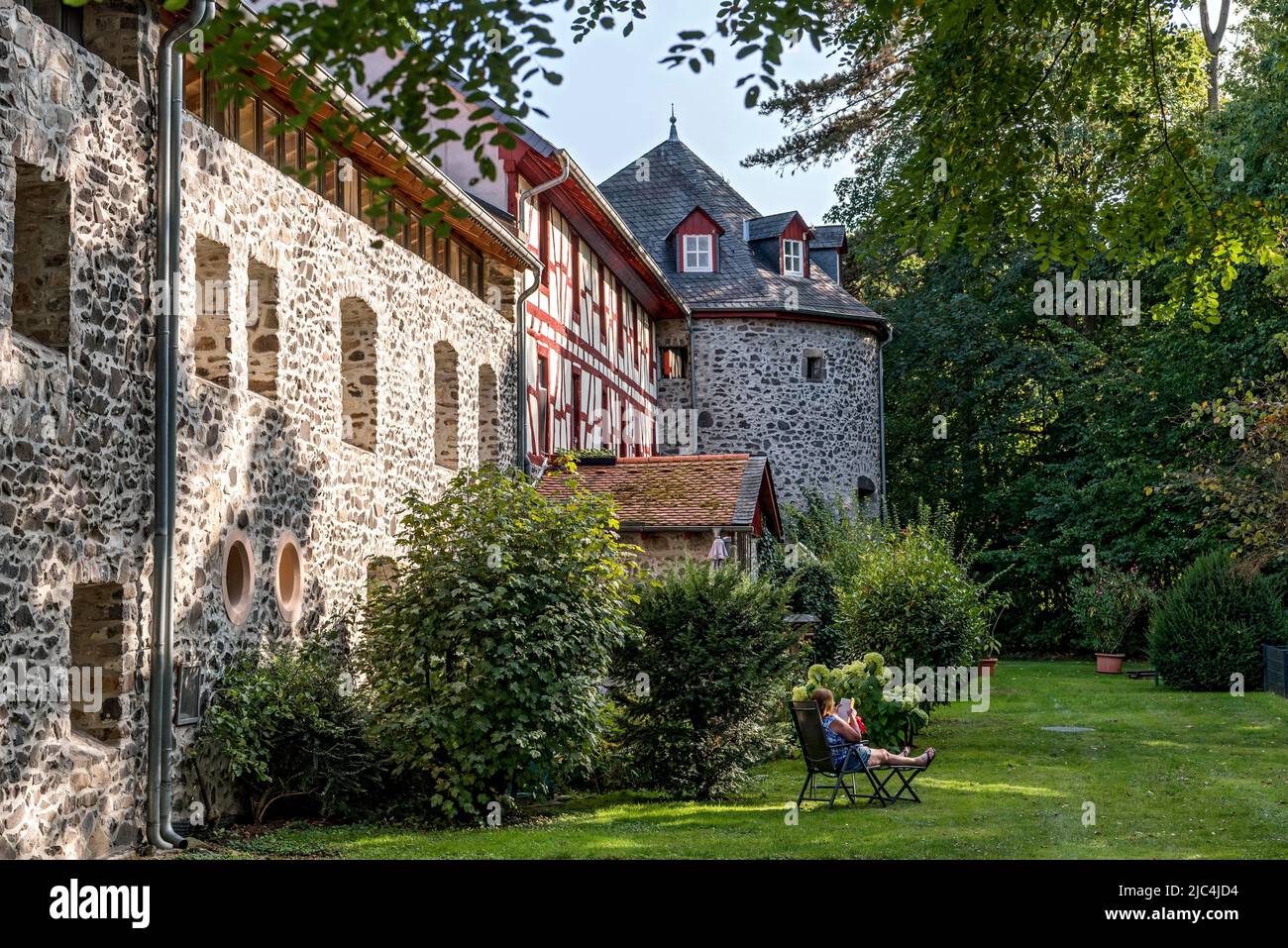 Castle Park, Woman on Garden Lounger, Castle of the Princes of Solms ...