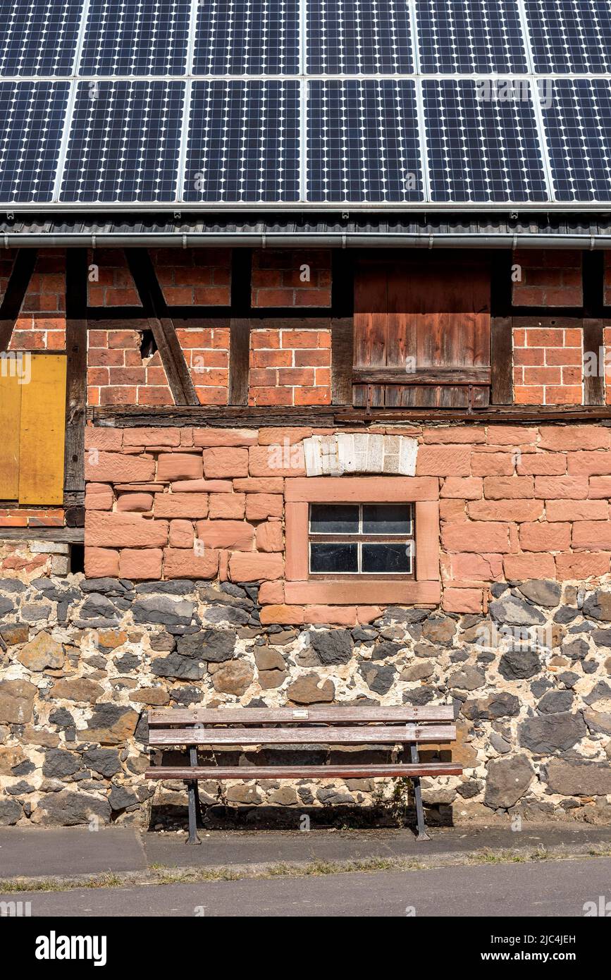 Historic farmhouse with photovoltaic system, solar panels on the roof ...
