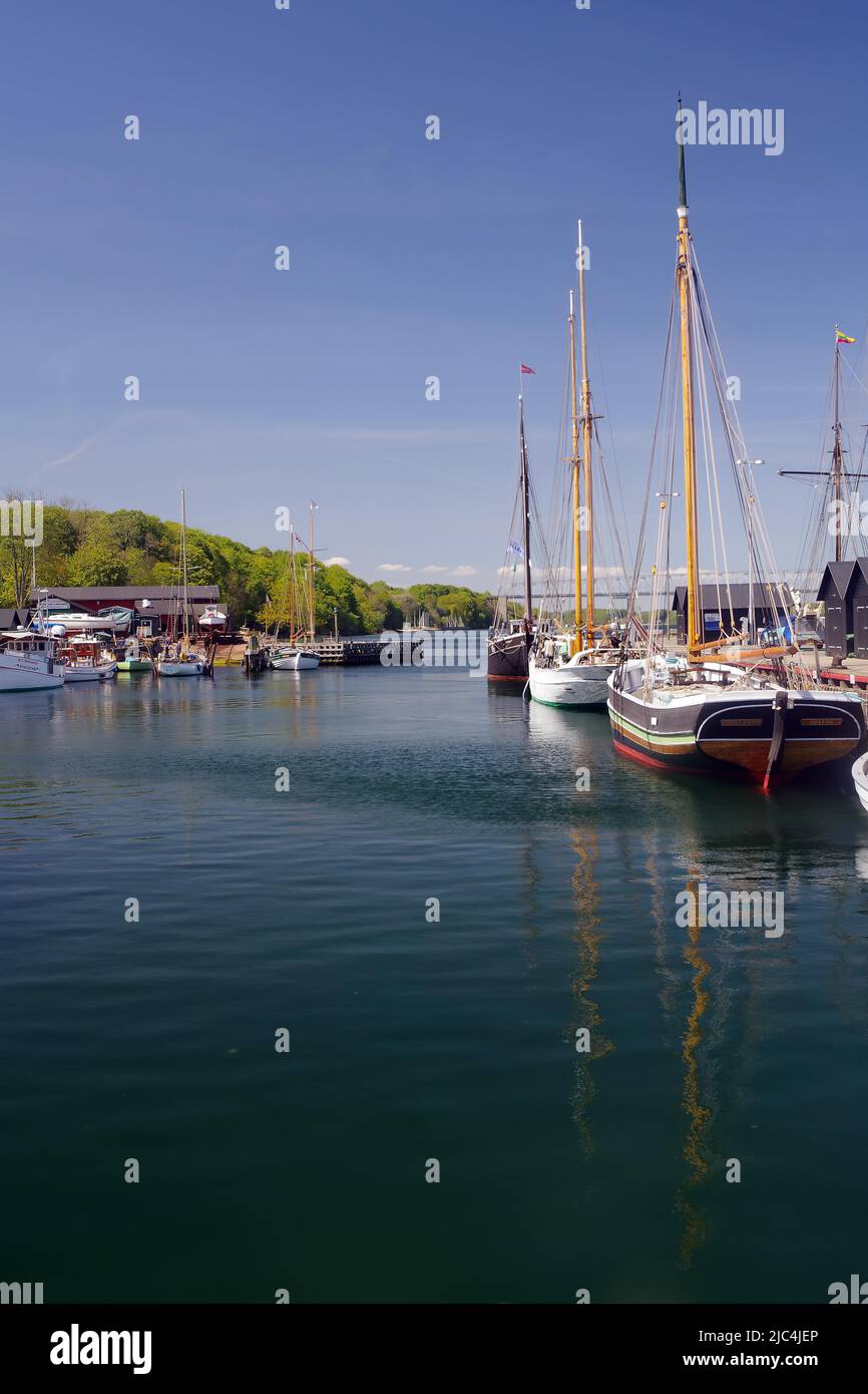 Sailing ships in a small harbour, Middelfart, Funen, Denmark Stock ...