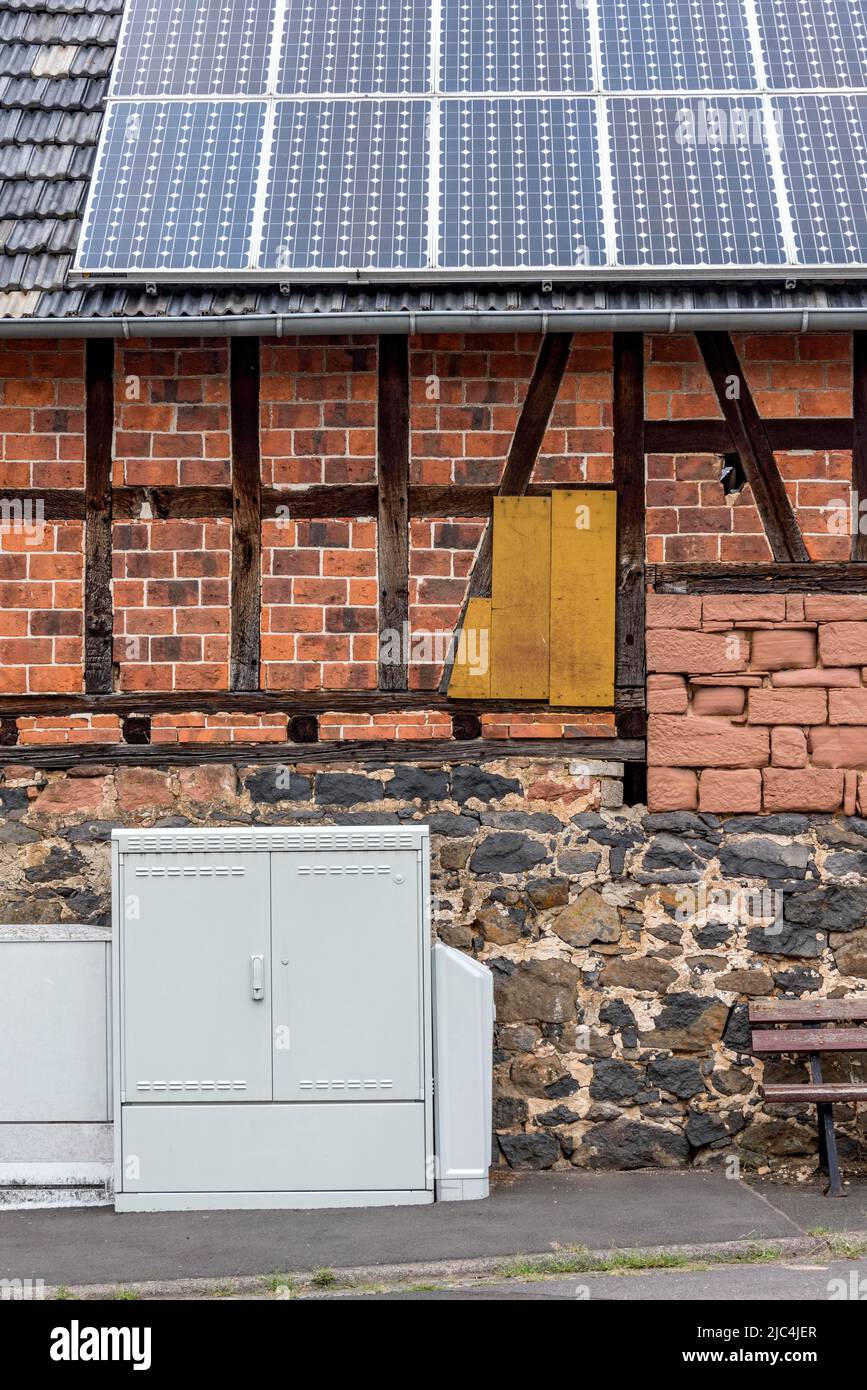 Historic farmhouse with photovoltaic system, solar panels on the roof ...