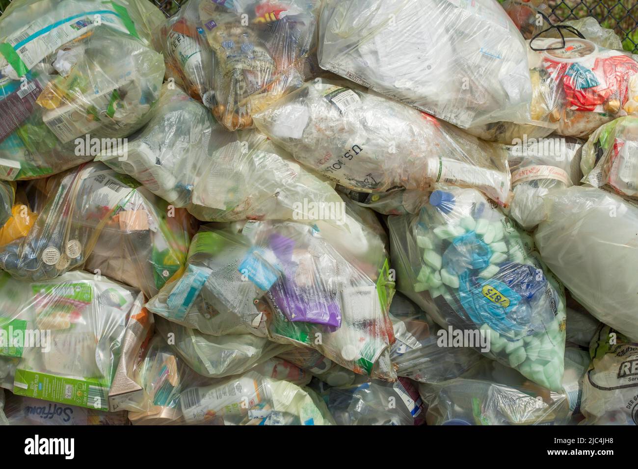 Stacked yellow bags for plastic waste, Germany Stock Photo - Alamy
