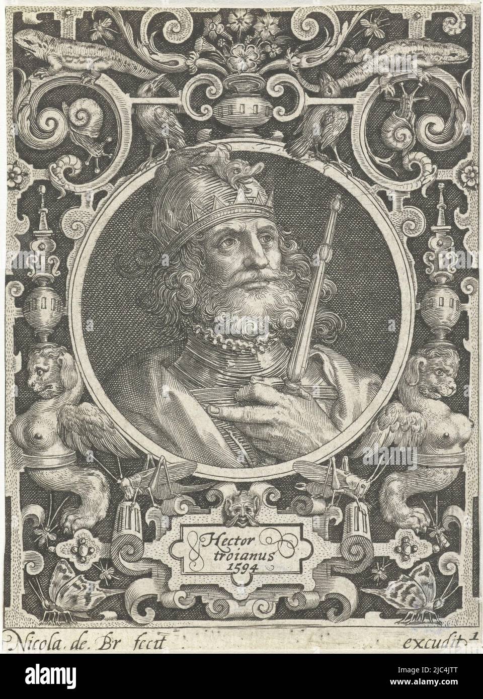 Portrait of Hector of Troy as an Ancient Commander in Medallion within ...